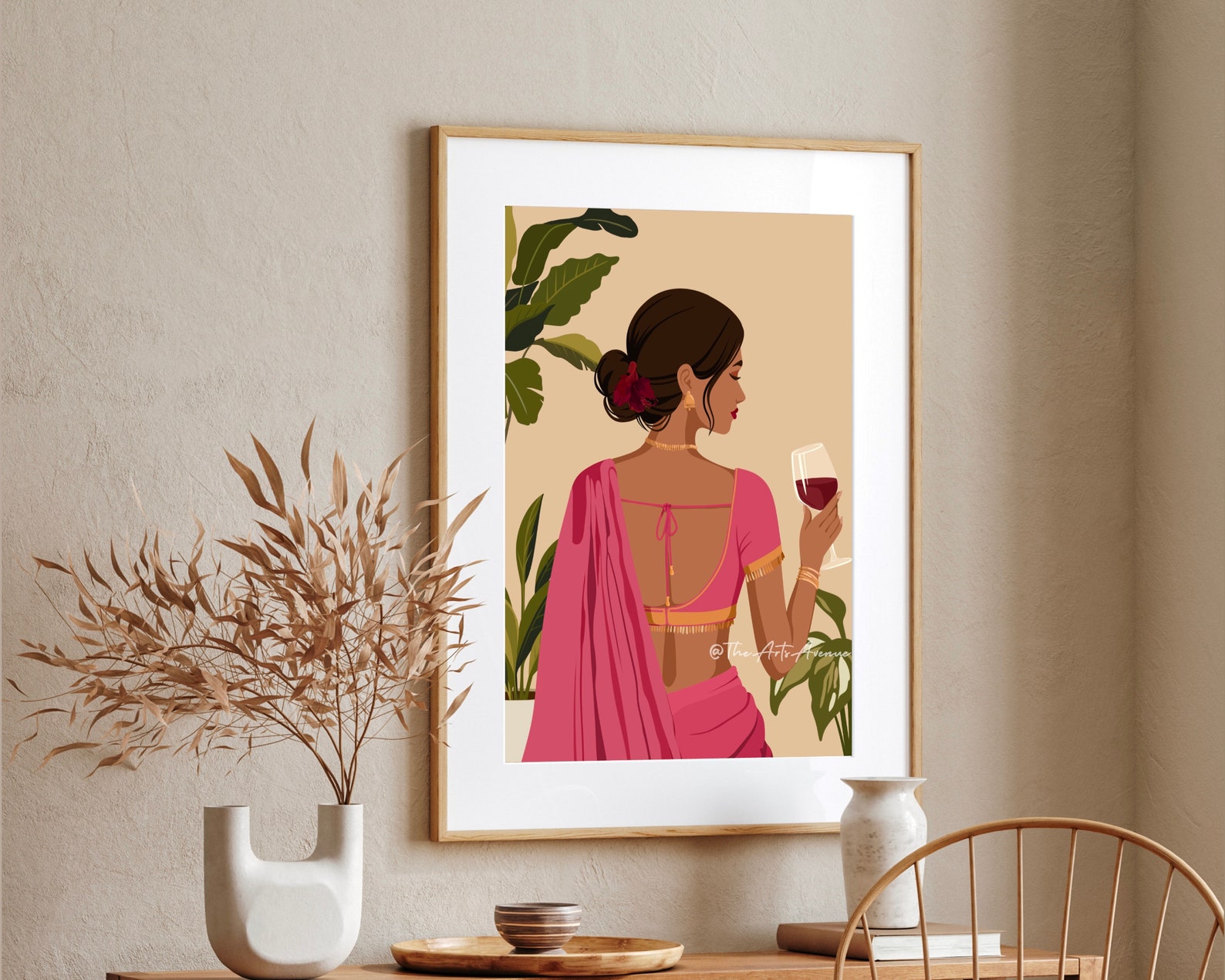 Modern Indian Woman Drinking Art, Desi Art, Indian Wall Art, South ...