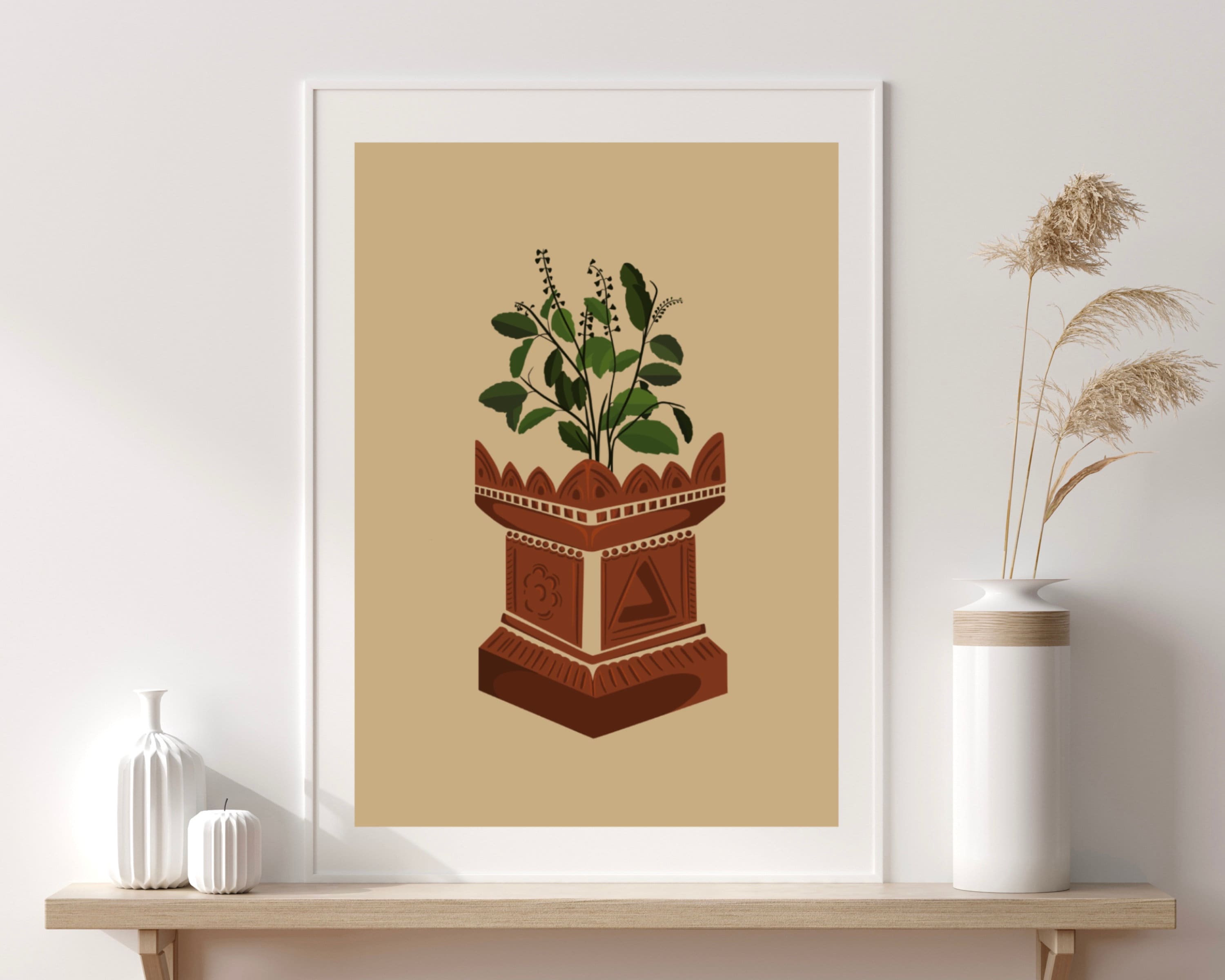 Tulsi Plant Art Holy Basil Digital Illustration Tulasi | Etsy