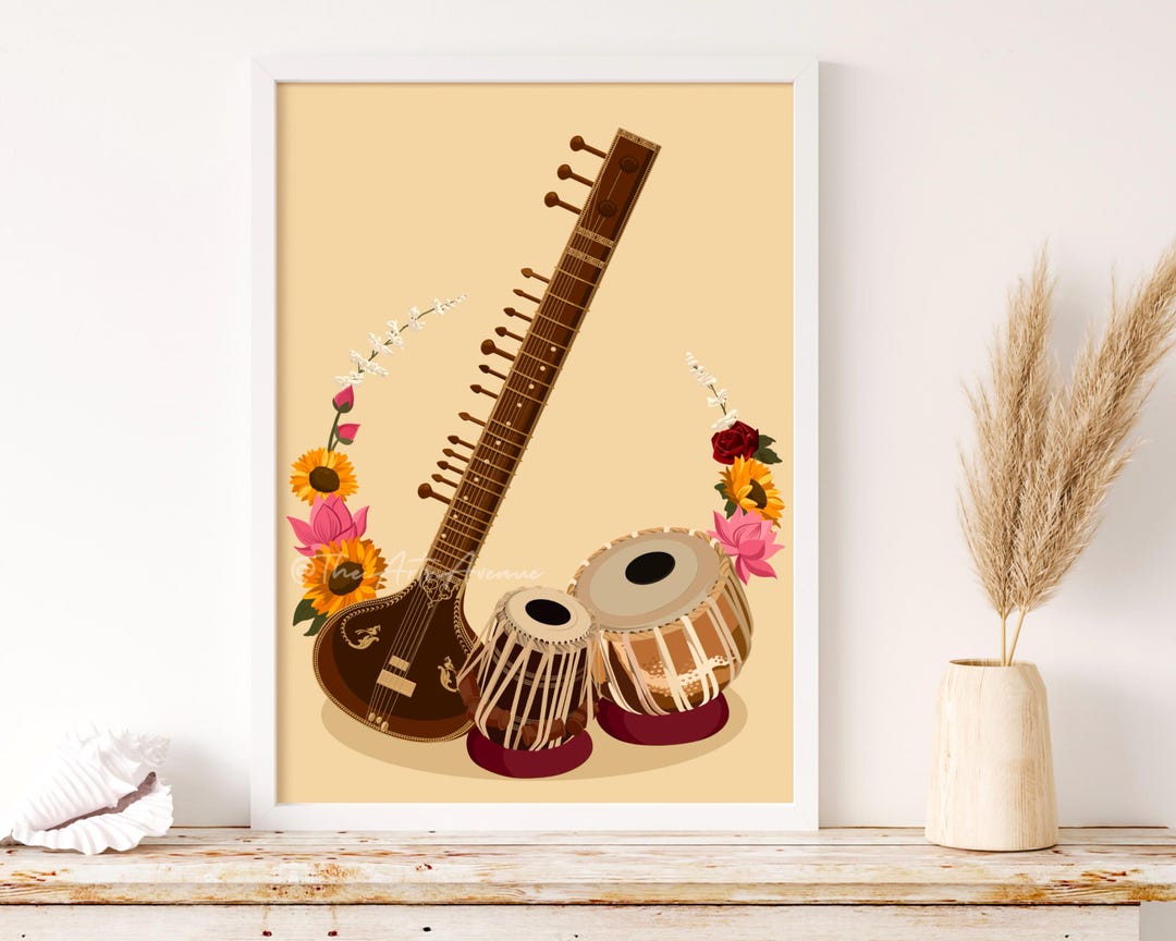 Tabla Art, Sitar Poster, Veena Art, Indian Wall Art, Music Instrument ...