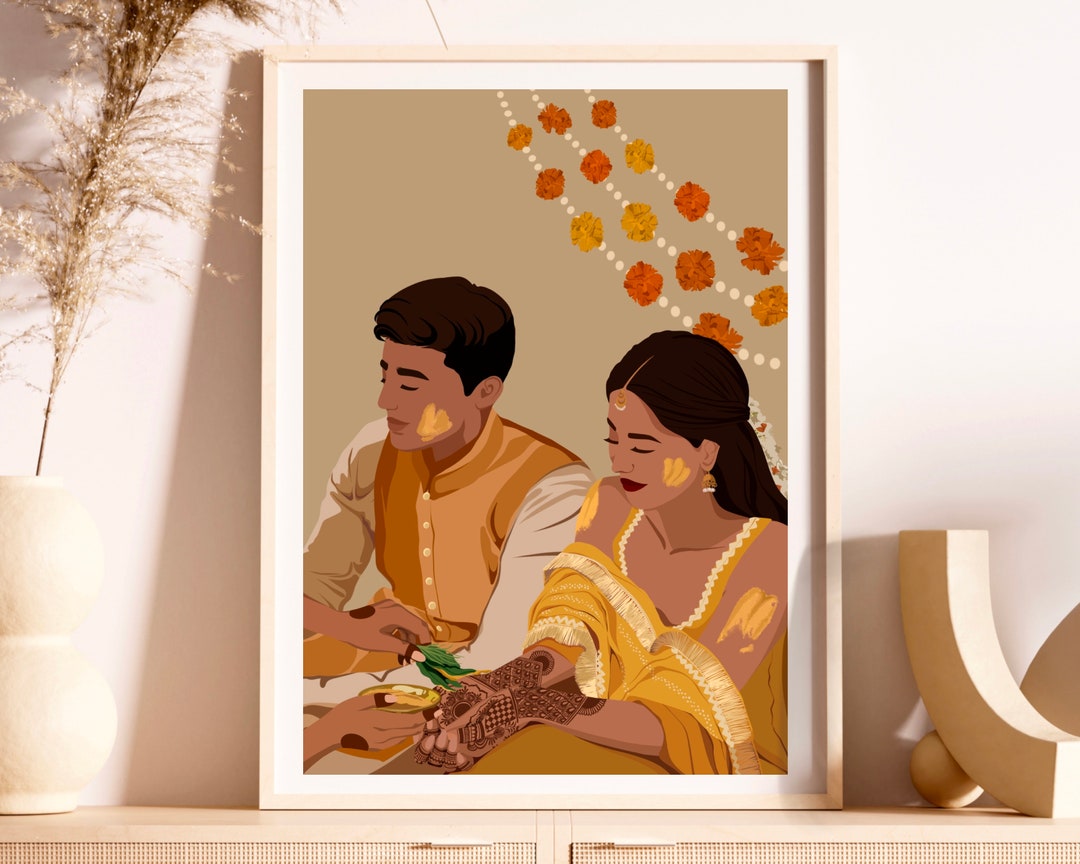 Indian Bride Haldi Art Indian Couple Haldi Artwork Indian Wedding Art ...