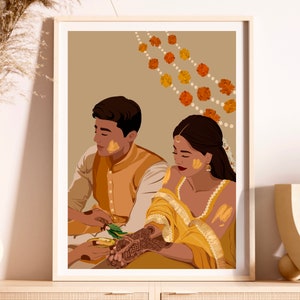 Indian Bride Haldi Art Indian Couple Haldi Artwork Indian Wedding Art ...