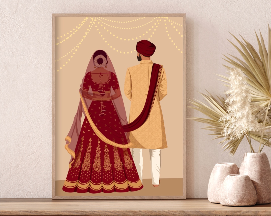 Indian Bride and Groom, Indian Wedding Couple, Indian Art, Desi Art ...