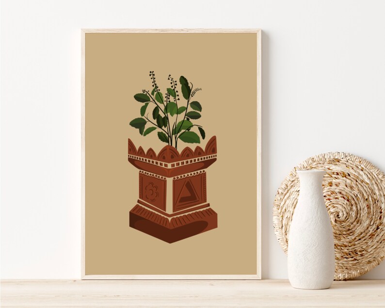 Tulsi Plant Art Holy Basil Digital Illustration Tulasi - Etsy