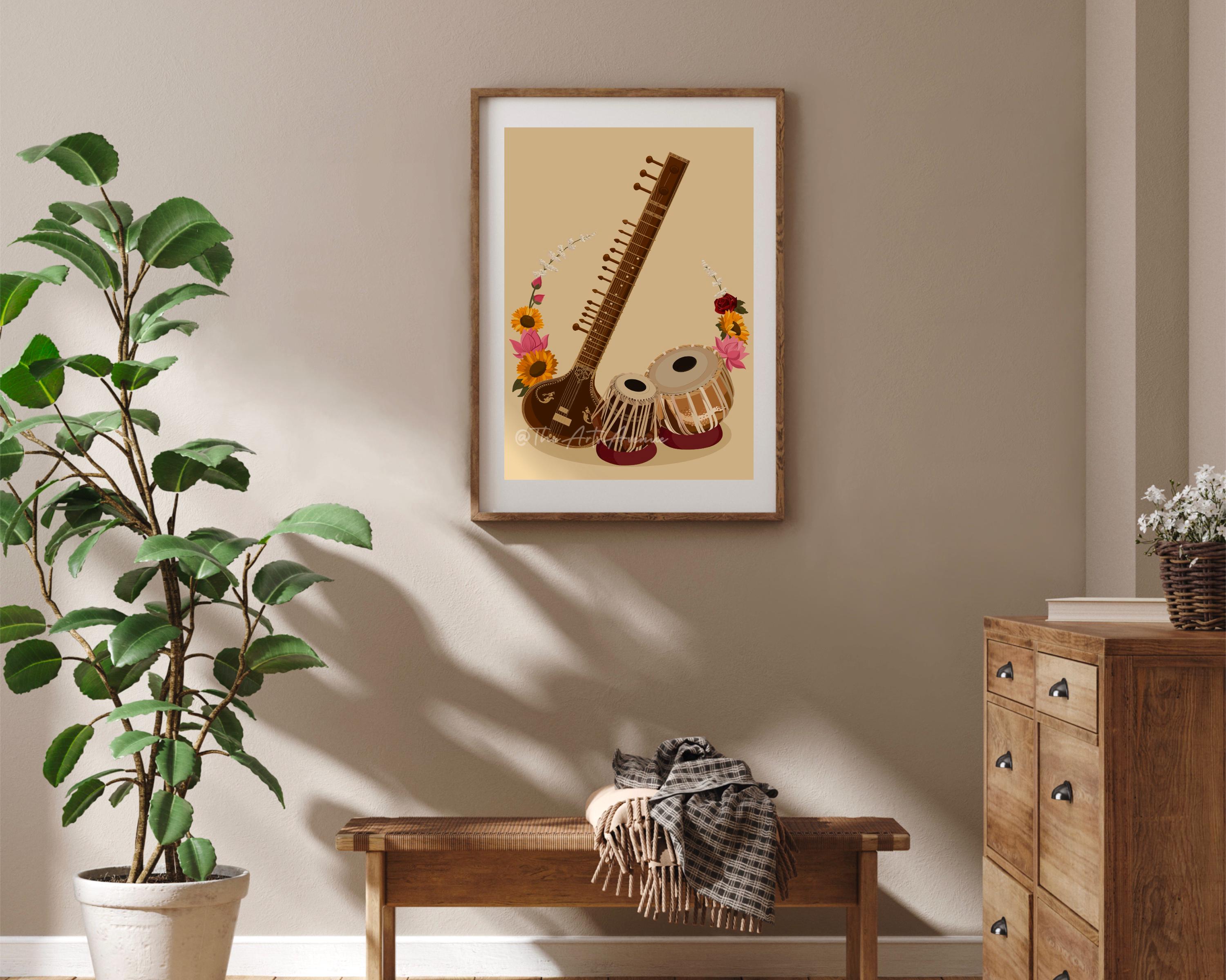 Tabla Art, Sitar Poster, Veena Art, Indian Wall Art, Music Instrument ...