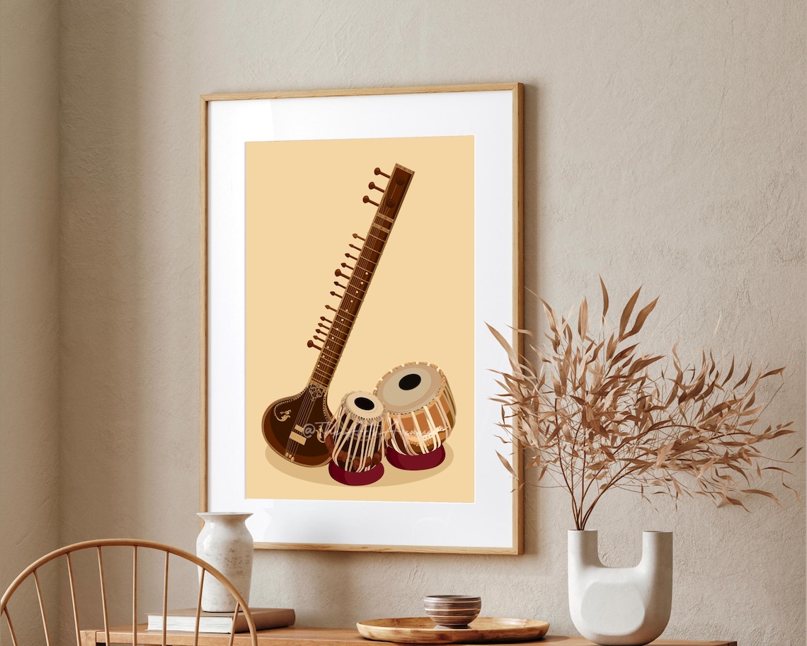Tabla Art, Sitar Poster, Veena Art, Indian Wall Art, Music Instrument ...