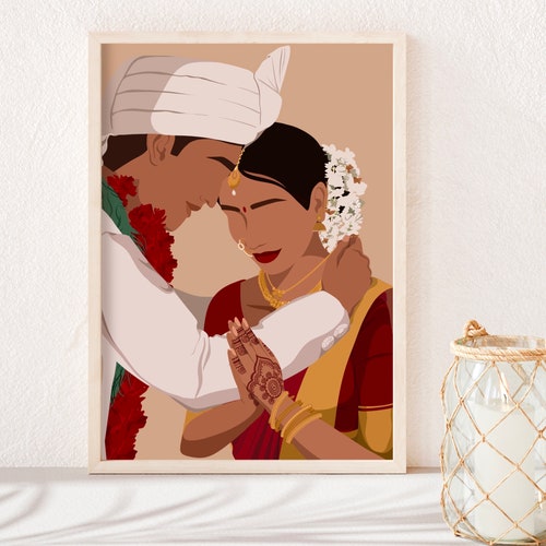 Indian Wedding Couple Tamil Bride and Groom Couples Art - Etsy