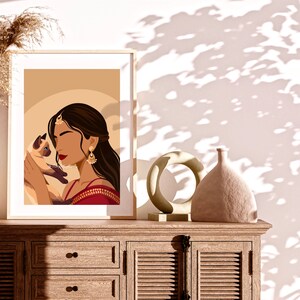 Indian Cat Lady Art Cat Art Cat Print Cat Mom Art Desi Art Indian Wall ...