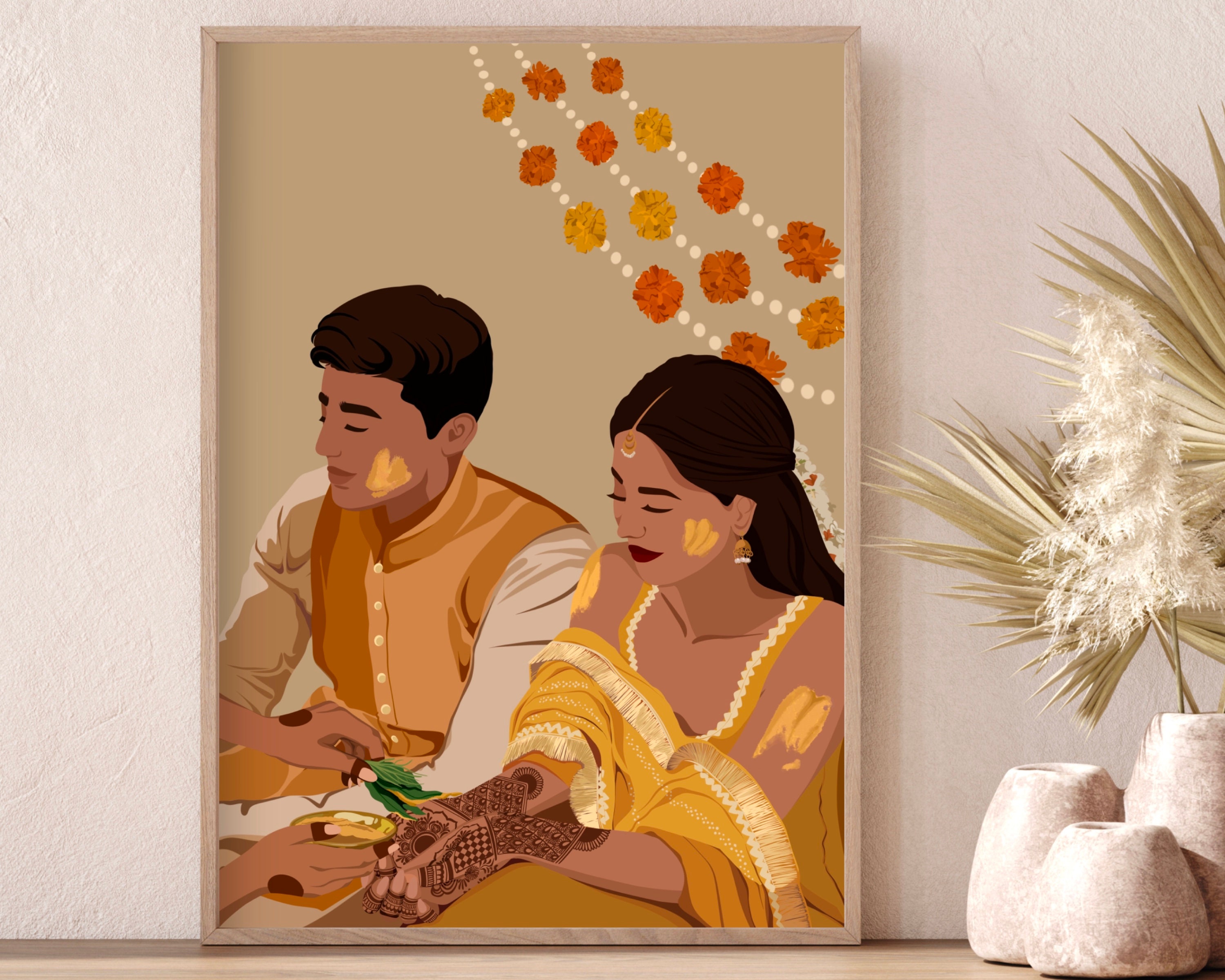 Indian Bride Haldi Art Indian Couple Haldi Artwork Indian Wedding Art ...