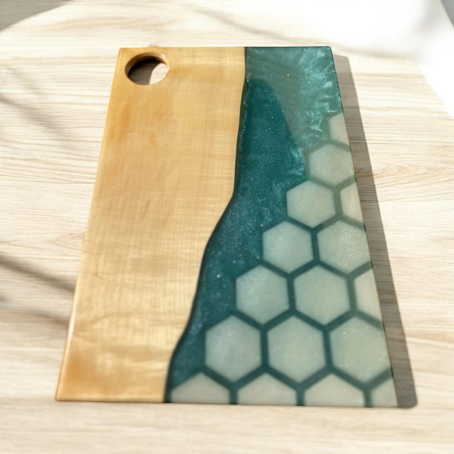 Wood and Teal Epoxy Serving Board - Etsy