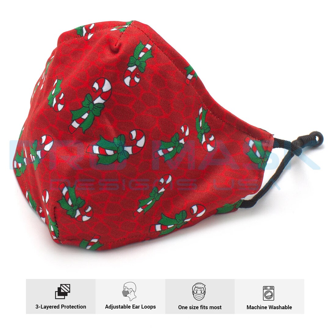 Christmas Masks Candy Cane Holiday Fabric Face Mask Double Layered Odor ...