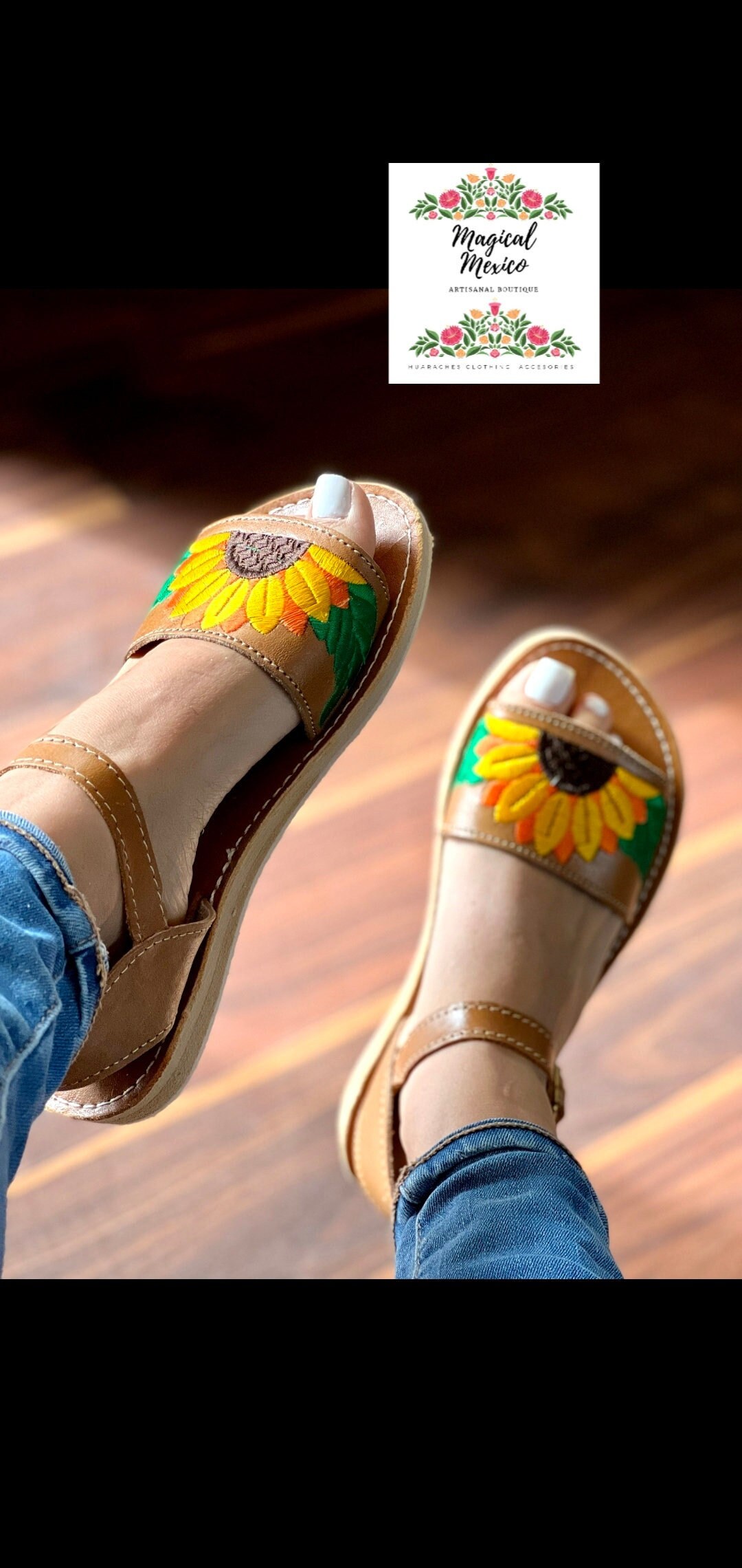 Huarache Sandal Sunflower Open Toes/ Mexican Leather Sandal for Woman ...
