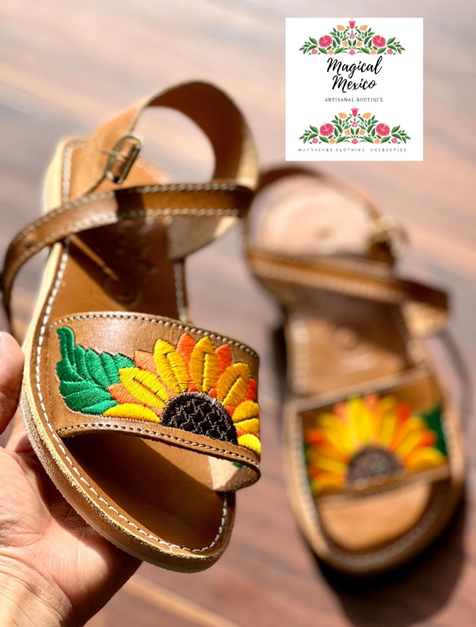 Huarache Sandal Sunflower Open Toes/ Mexican Leather Sandal for Woman ...