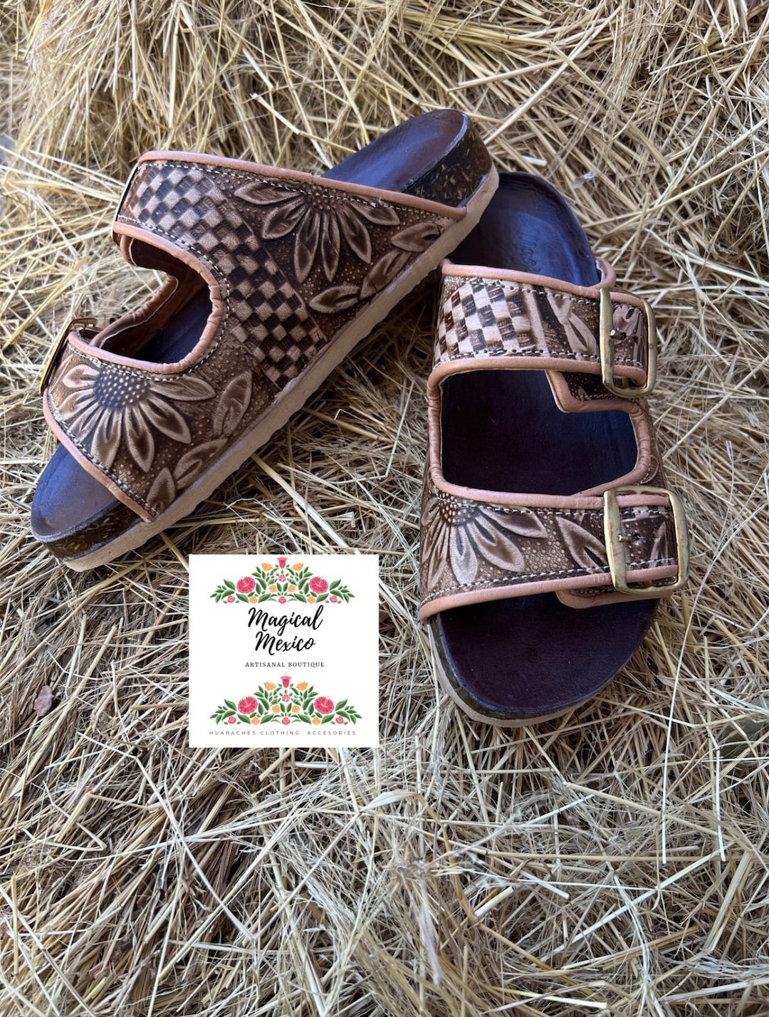 Huarache Sandal Western Sunflower Tooled/ Western Sandals Tooled ...