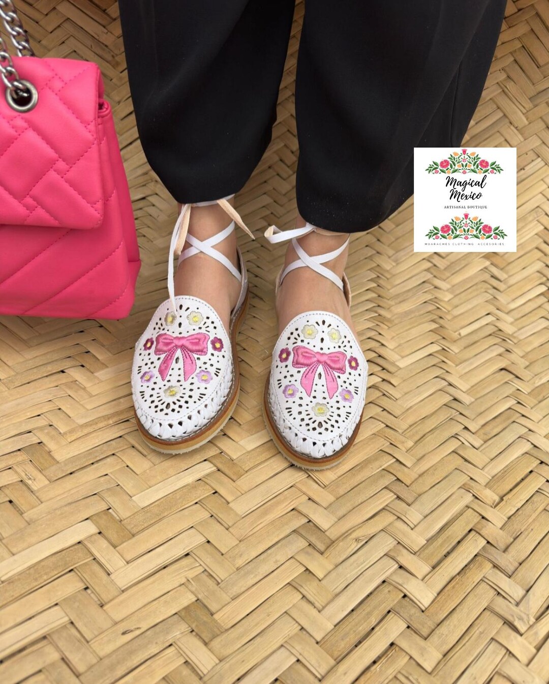 Coquette Bow Mexican Sandals/mexican Huaraches White/white Leather ...