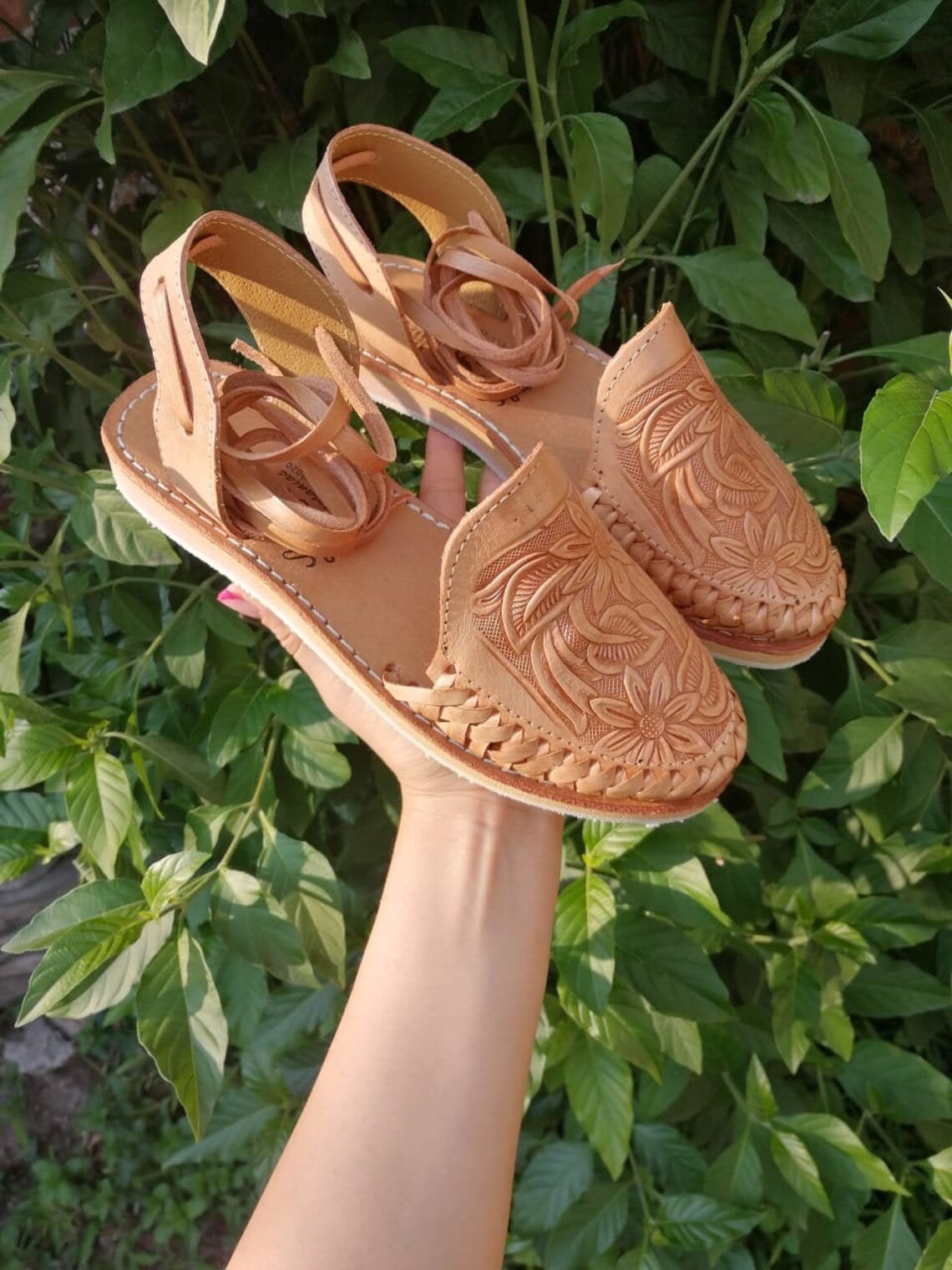 Huarache Shoe for Woman Lace-up Tooled/huarache Artesanal Mexicano ...
