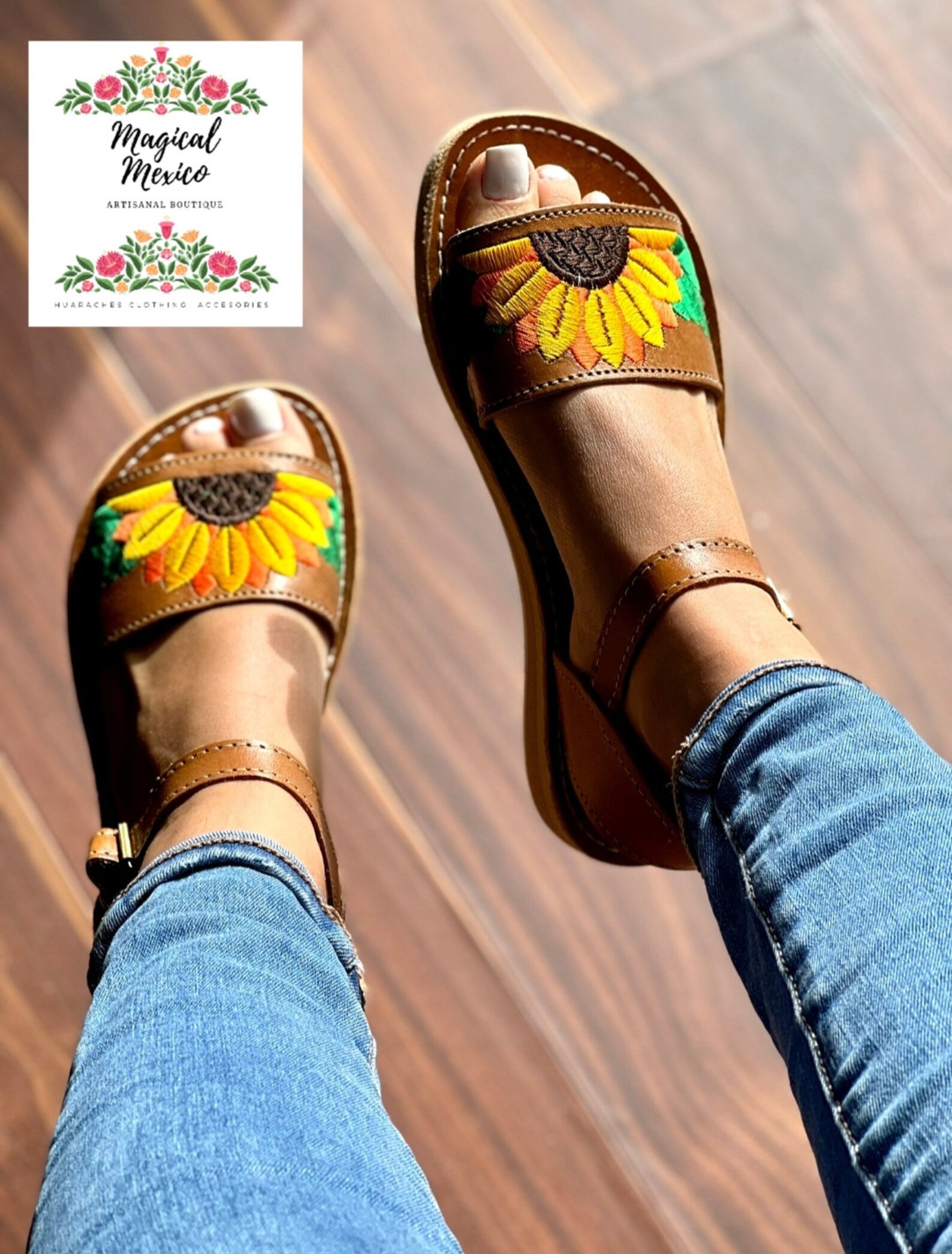 Huarache Sandal Sunflower Open Toes/ Mexican Leather Sandal for Woman ...