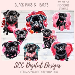 Black Pug PNG Digital Stickers, Dog Lover Gift, Pre-cropped Print and ...