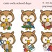 Cute Owls School Days Clipart Set, Owl With Pencil, Crayons, Glue ...