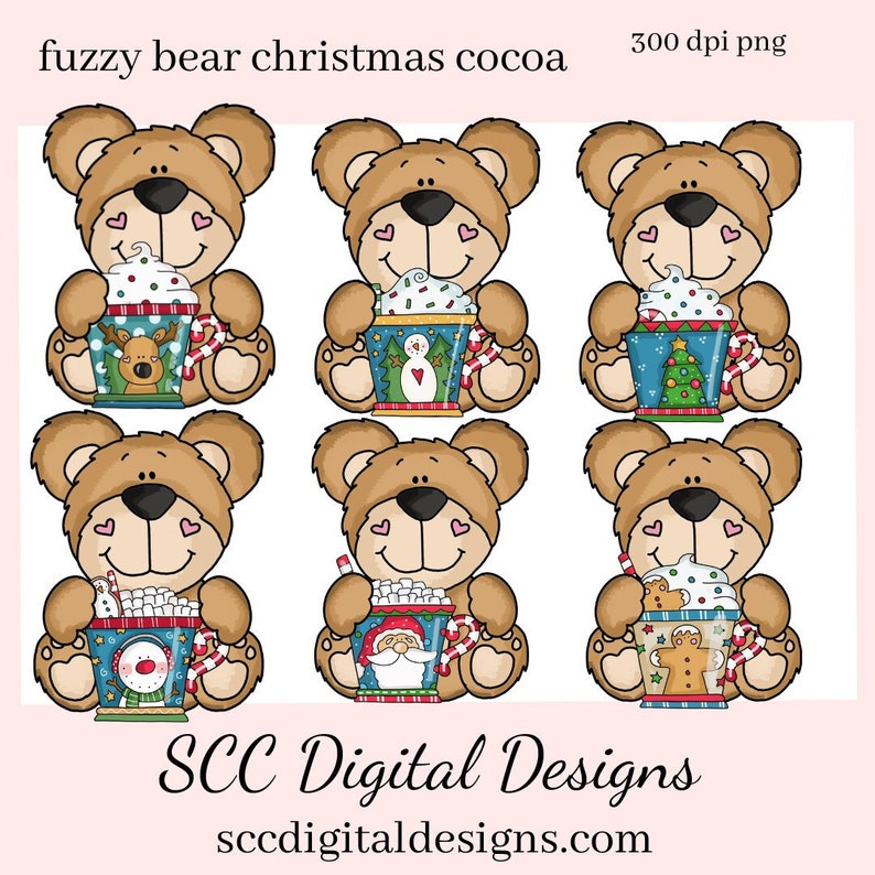 Christmas Bear PNG, Cocoa Mugs, Reindeer, Snowman, Snowmen, DIY Gift ...