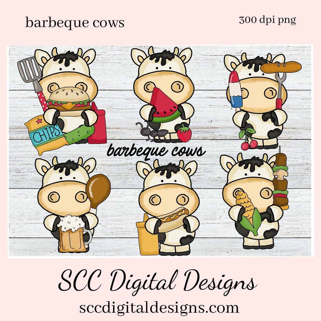Barbeque Cows Clipart - Cow With Hotdog, Chips, Beer & Popsicle, Create ...