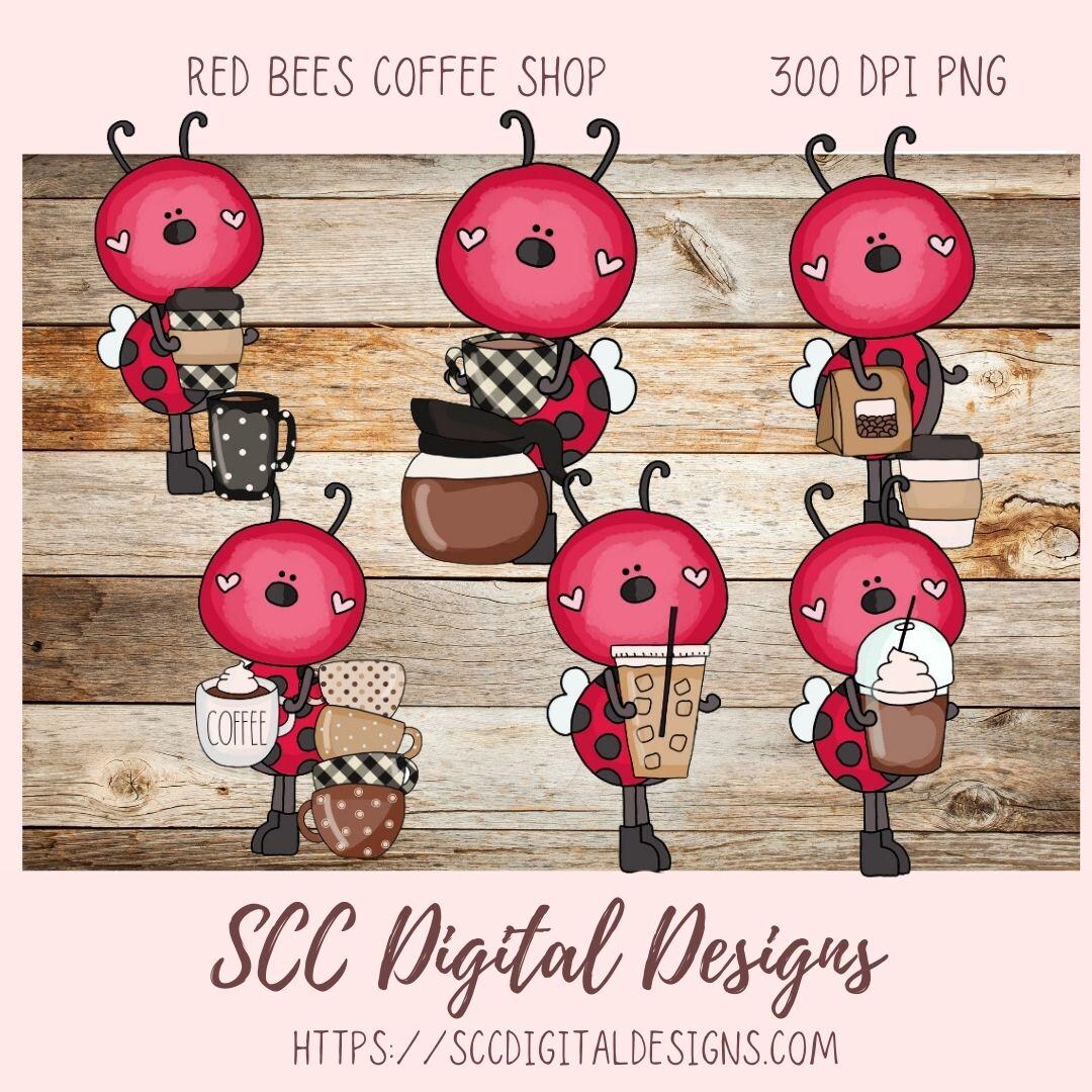 Red Bees Coffee Shop Clipart, Mocha Latte, Coffee Mug, DIY Farmhouse ...