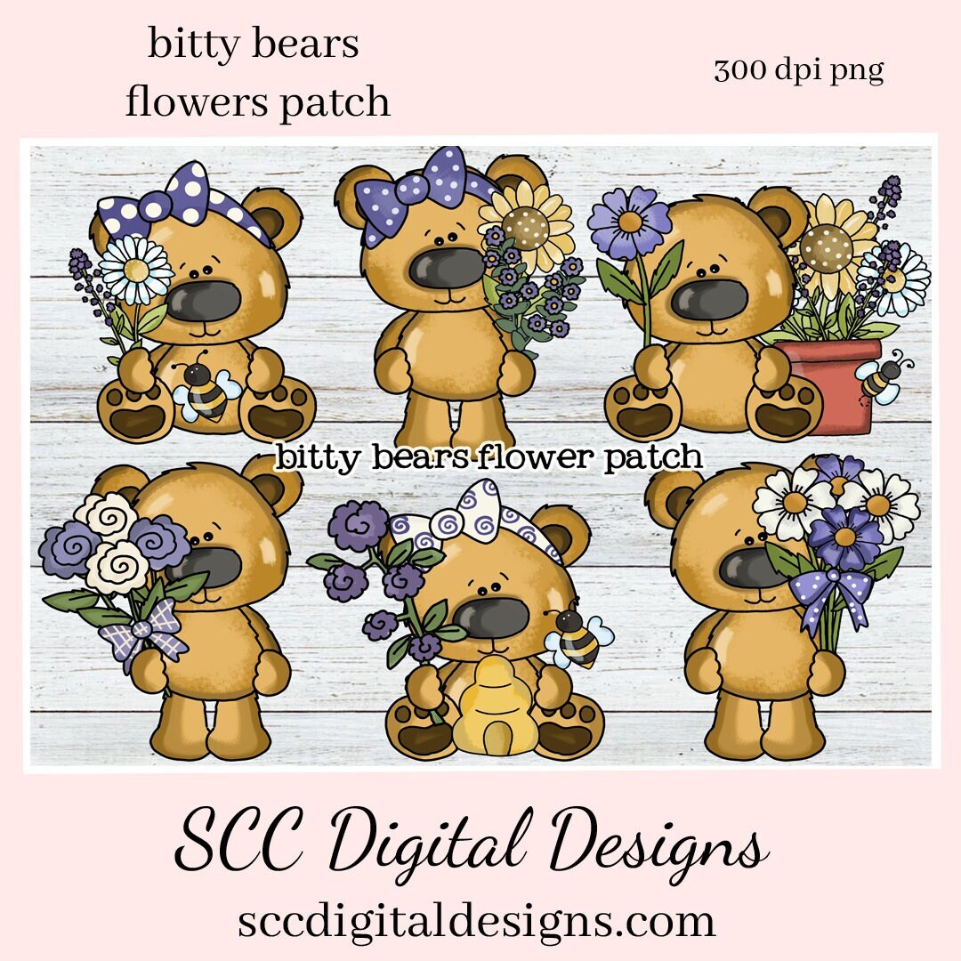 Bitty Bears Flower Patch Clipart, Bear With Prim Flower, Create Kitchen ...