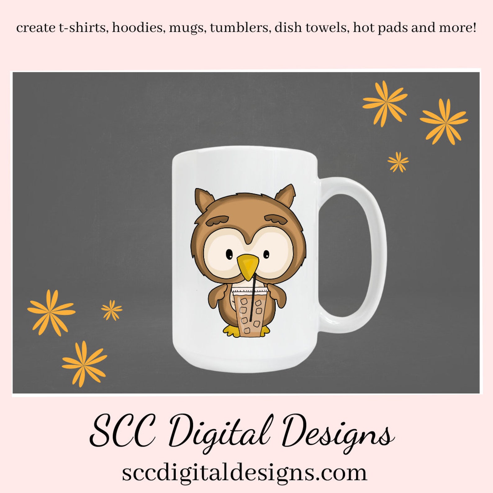Cute Owls Love Coffee Clipart - Owl With a Latte and Coffee Cup, Create ...