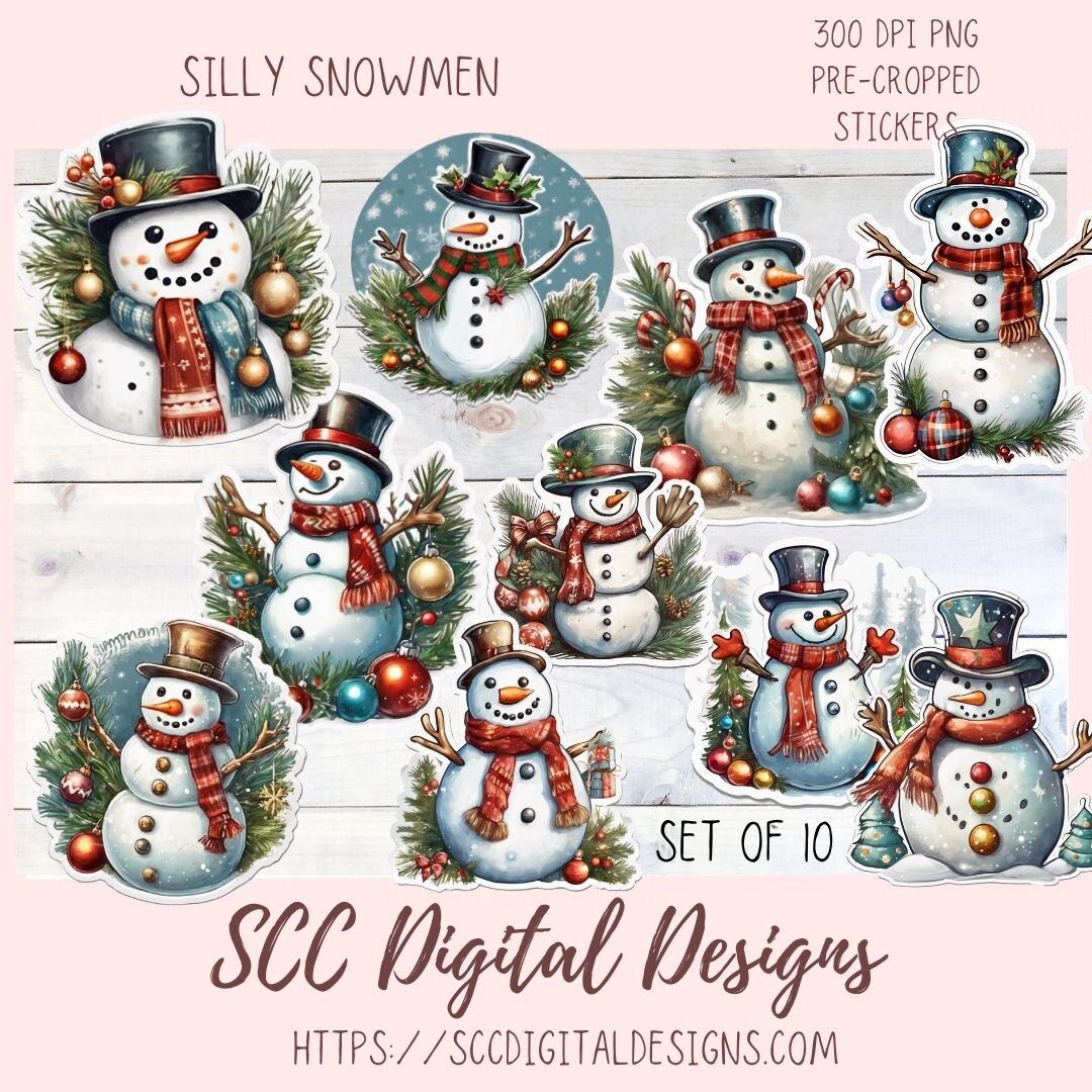 Whimsical Snowman Clipart Digital Printable Christmas Stickers ...