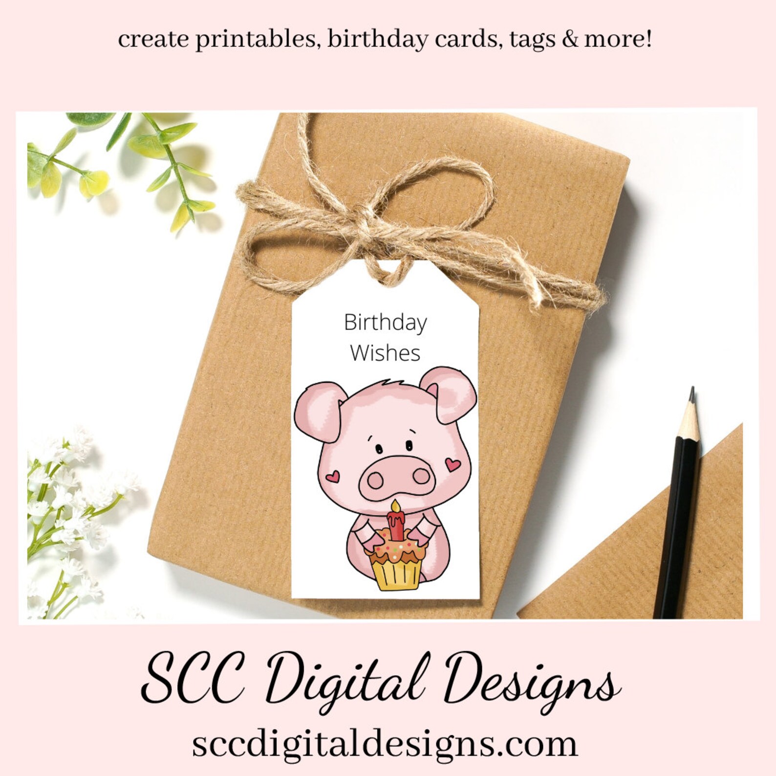 Sweet Pigs Birthday Clipart Pig With Cupcakes Balloons & - Etsy