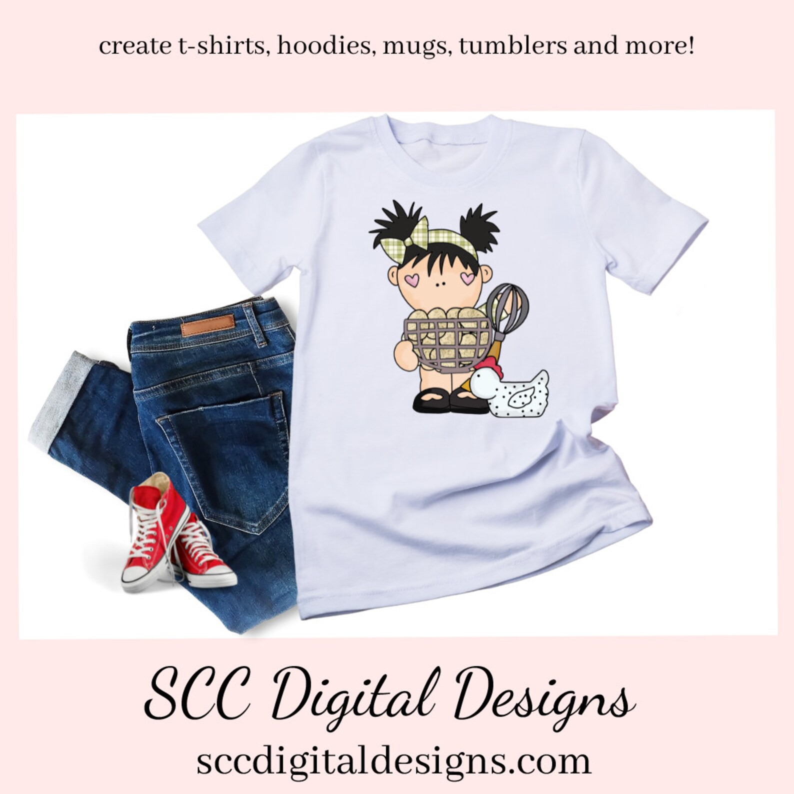 In the Kitchen PNG, Pigtail Girls, Eggs, Chicken, Utensils, DIY Gift ...