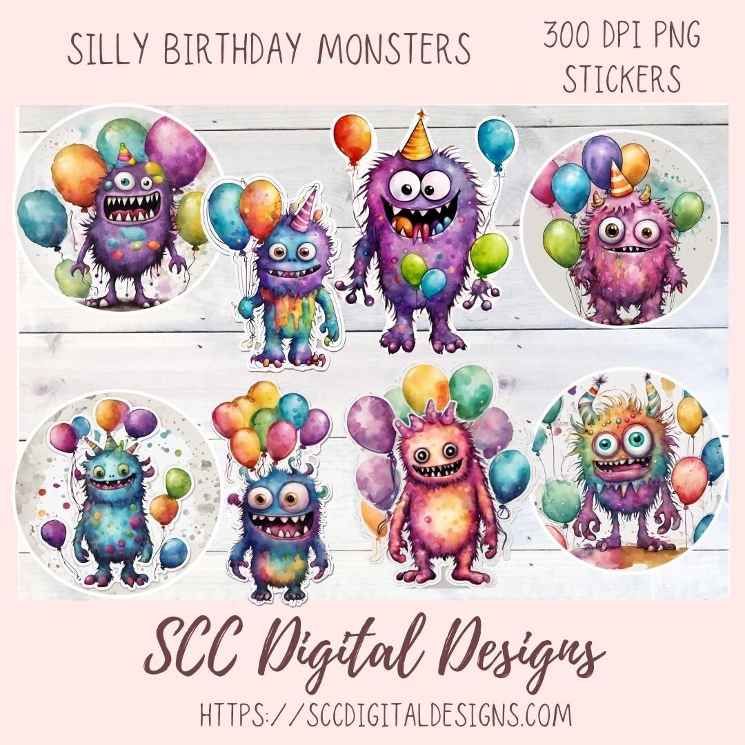 Cute Monsters Clipart Stickers for Digital & Paper Planners, Birthday ...