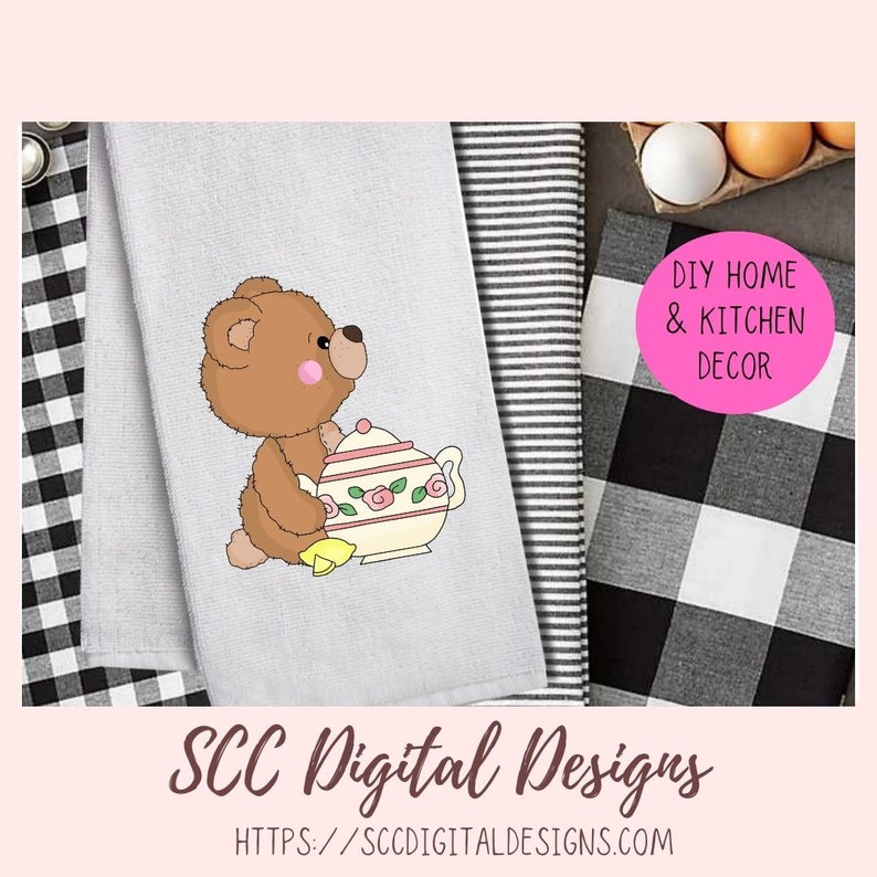 Whimsical Bear Clipart, Time for Tea PNG Designs for Stickers ...