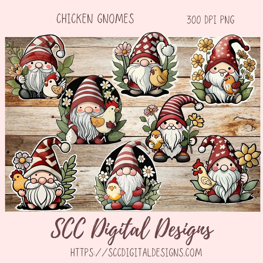 Cute Chicken Gnome Stickers Pngs for Digital and Printable Planners ...
