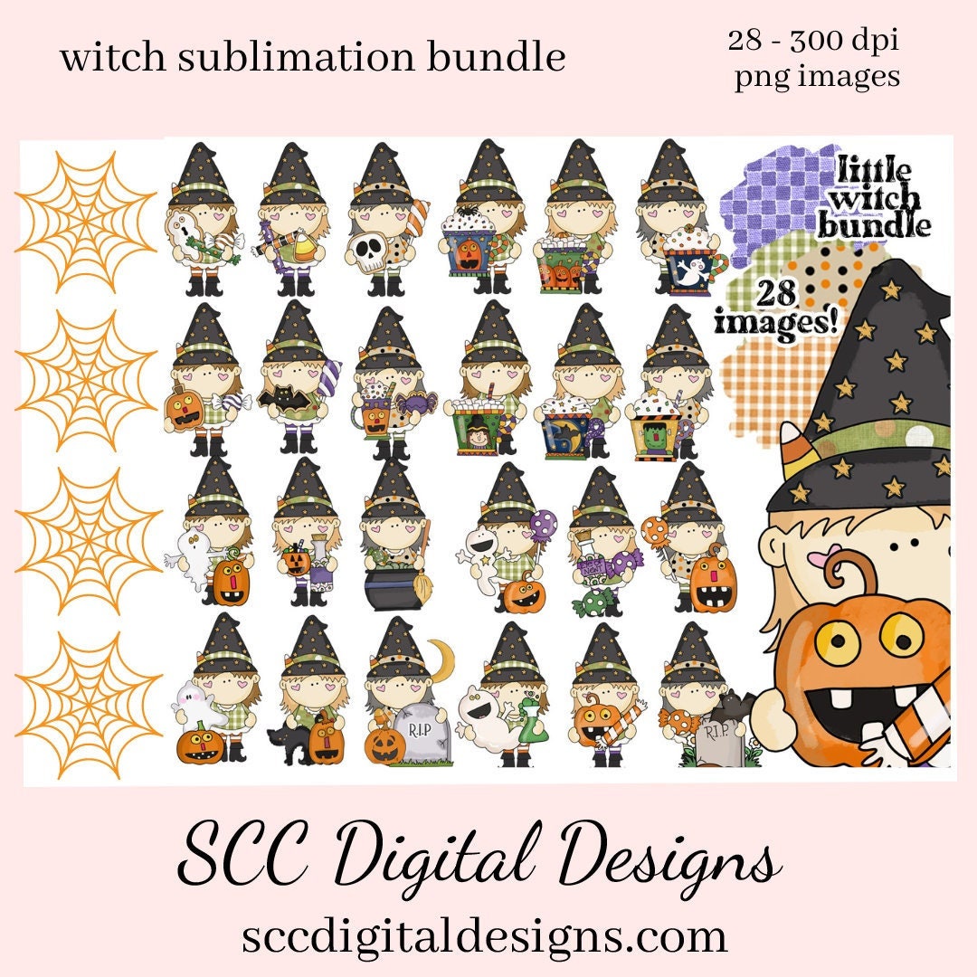 Witch Sublimation Clipart Bundle, Pumpkins, Bats, Halloween Candy ...