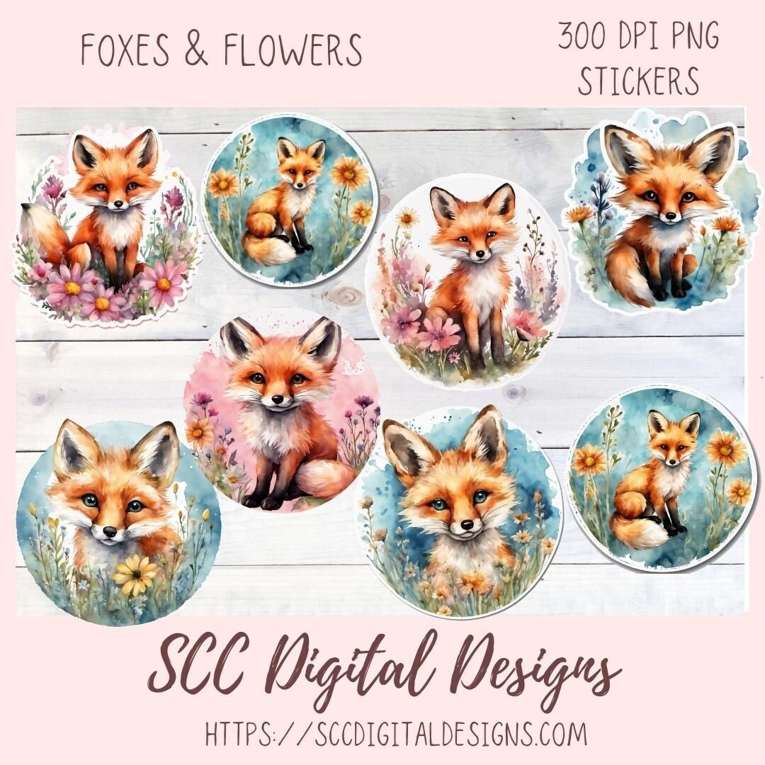 Fox Sticker Pack for Digital Planners and Scrapbooking, Printable Pre ...