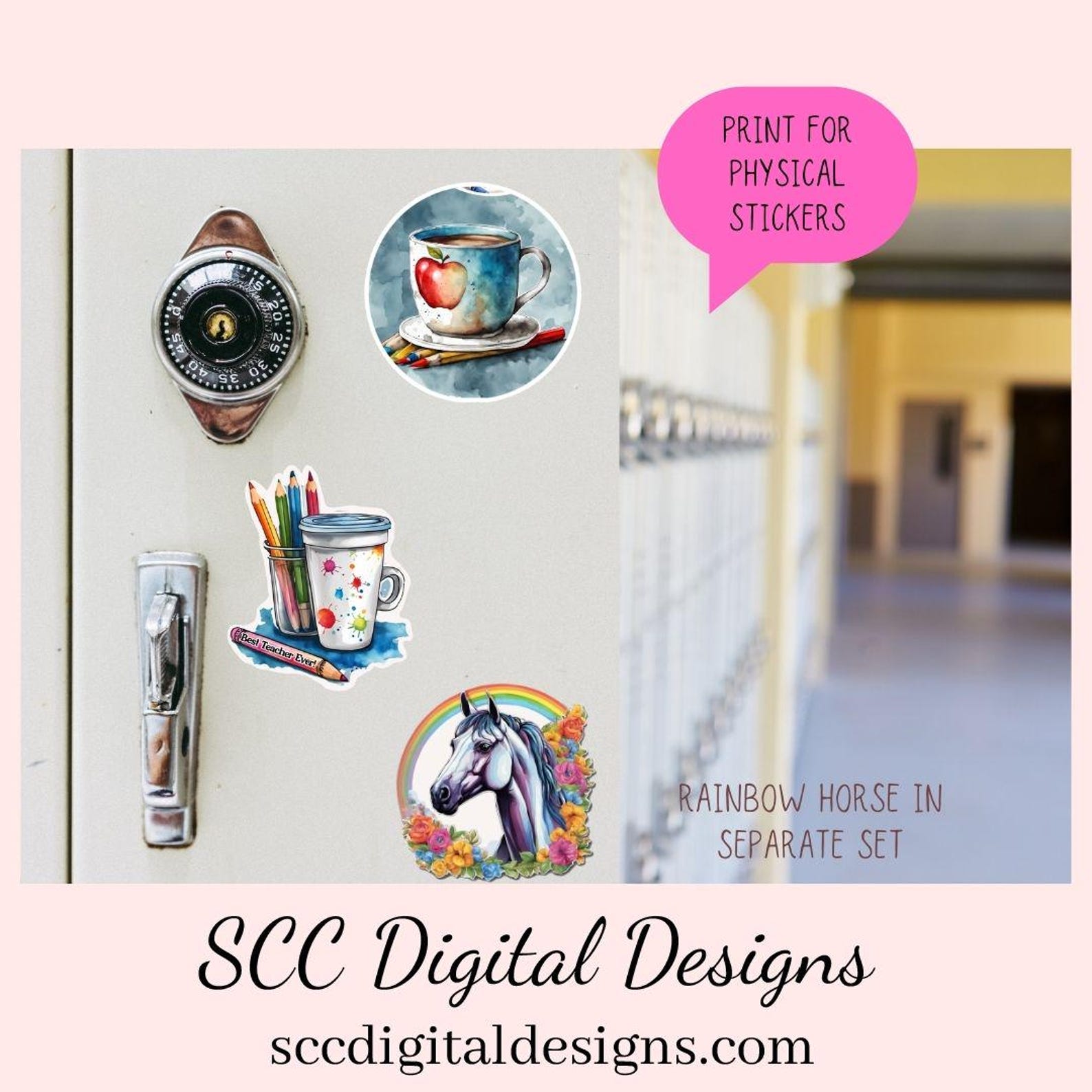 Teacher Clipart, Digital PNG Bundle, Print & Cut Sticker Set, Coffee ...