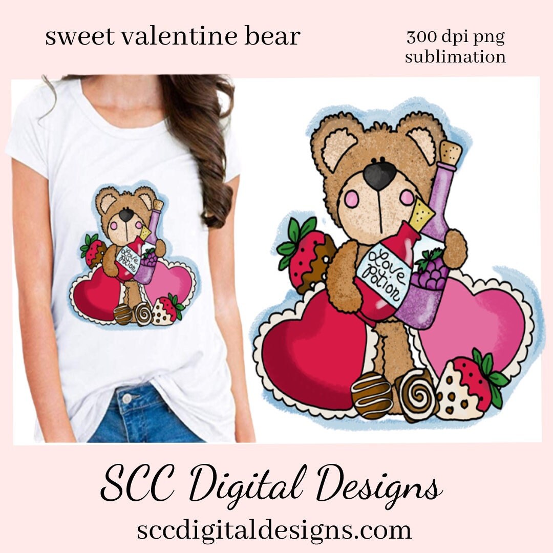 Valentine Bear PNG, Sublimation Clipart, Chocolates, DIY Gift for Her ...