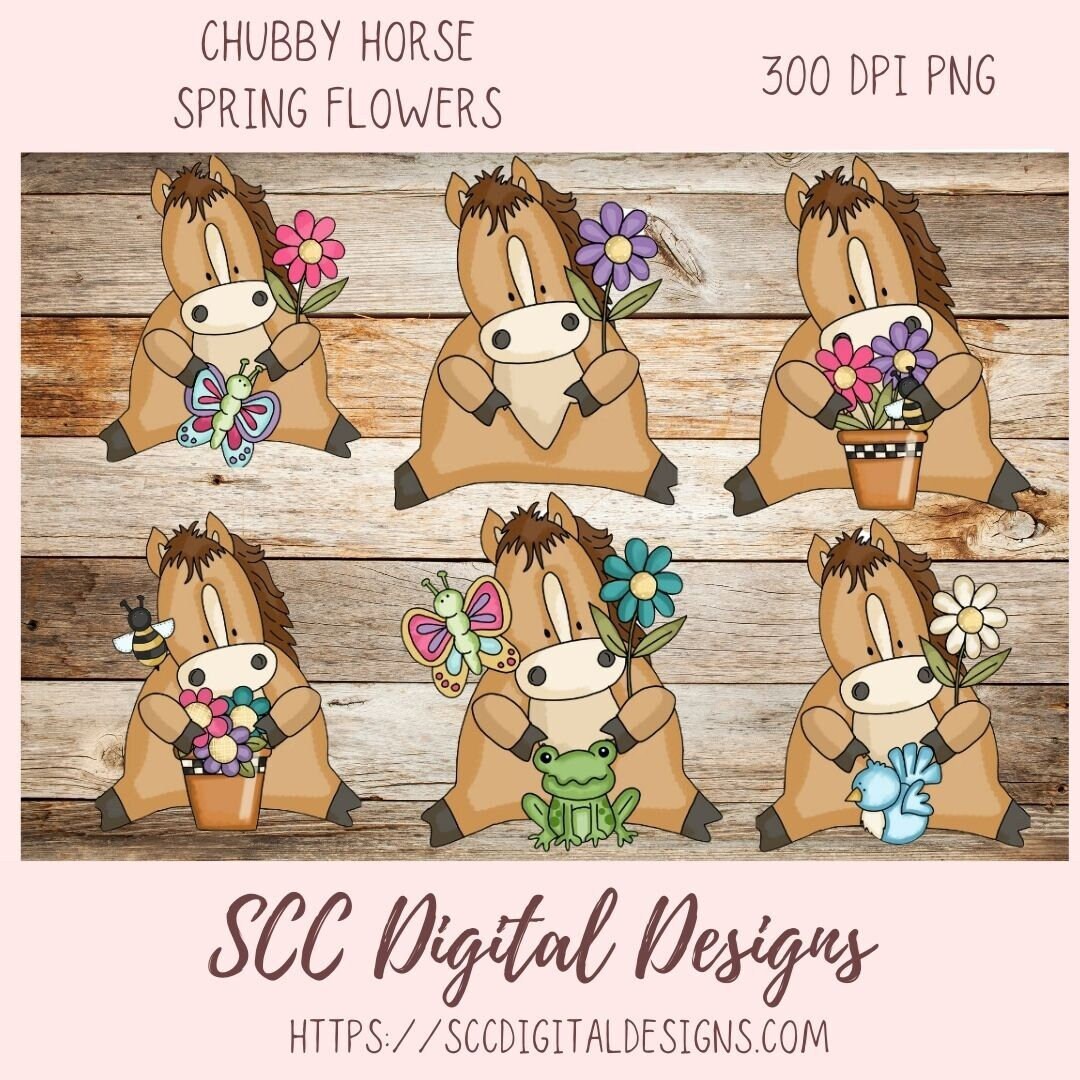 Horse PNG Files for Sublimation Tumblers, Spring Flowers Clip Art for ...