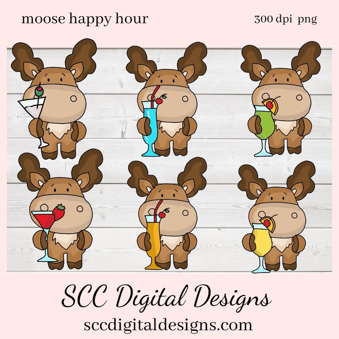 Moose PNG Happy Hour Clipart, Fruity Drinks Clip Art for Sublimation ...