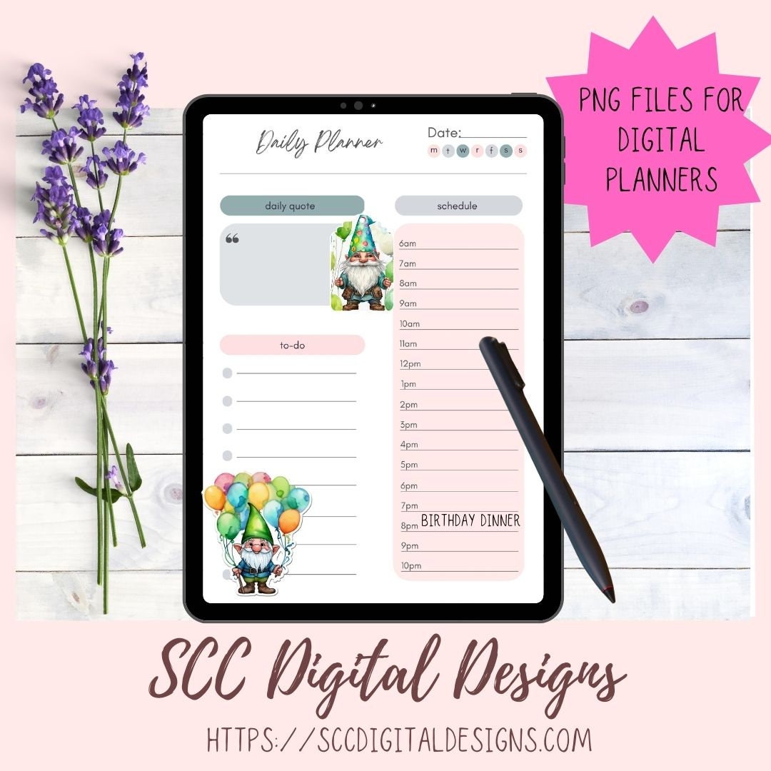 Birthday Gnome Clipart Printable Stickers for Digital Planners ...