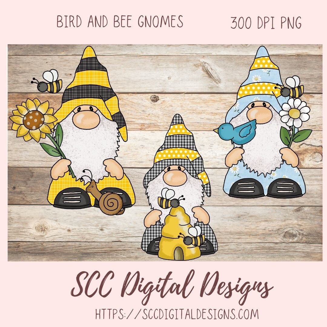 Honey Bee Gnome Clipart for Sublimation Designs for Shirts, Sunflowers ...