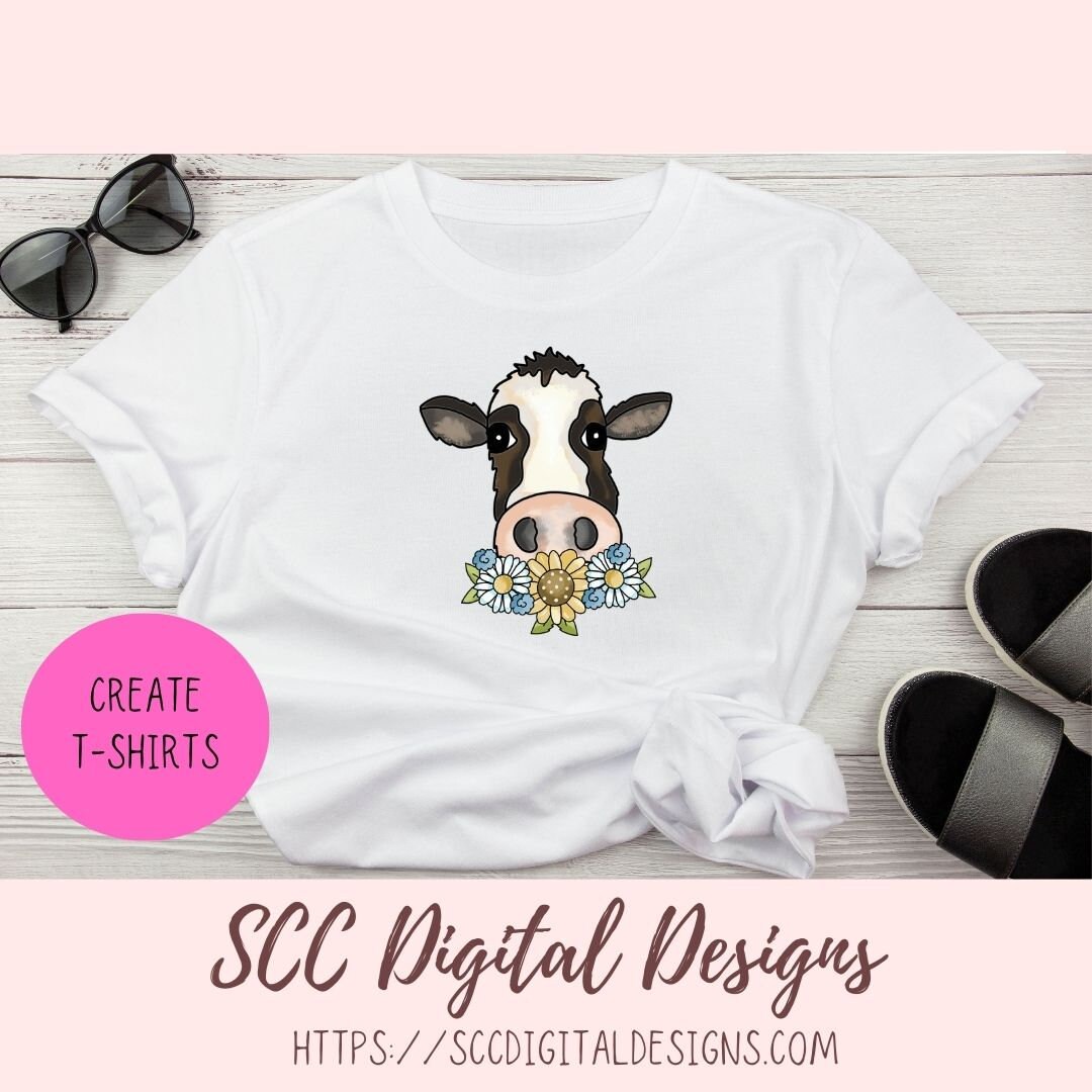 Cow Town PNG. Black and White Cows & Flower for Sublimation for ...