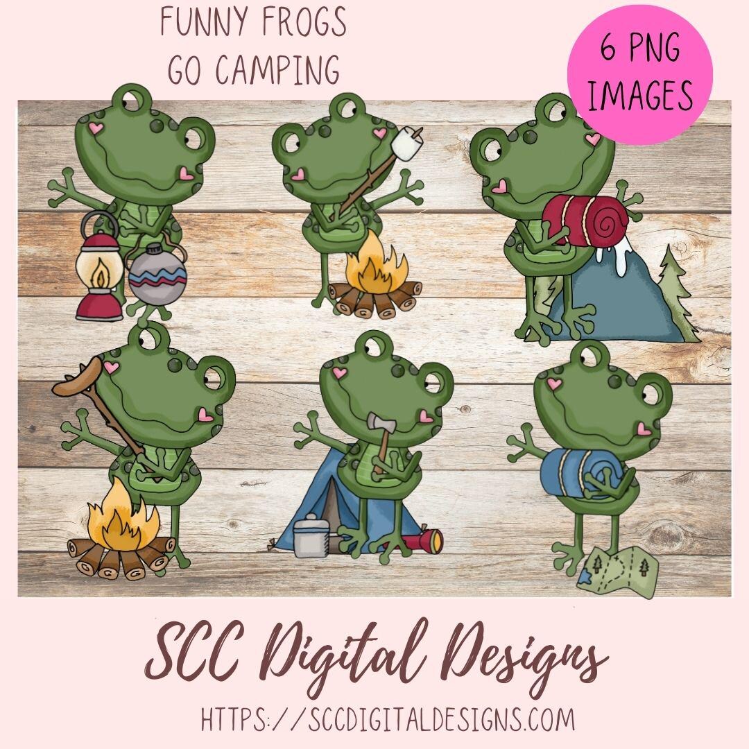 Camping PNG, Camp Life Funny Frog Clipart With Sleeping Bag, Tent ...