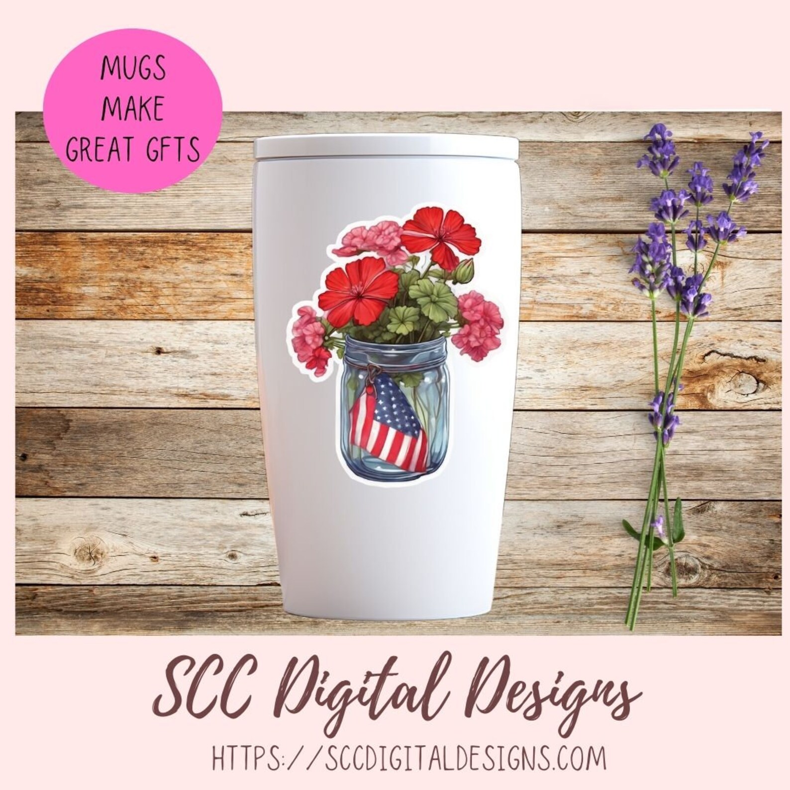 Americana PNG Red Geranium Floral Jar Bouquet Planner Stickers, Travel ...