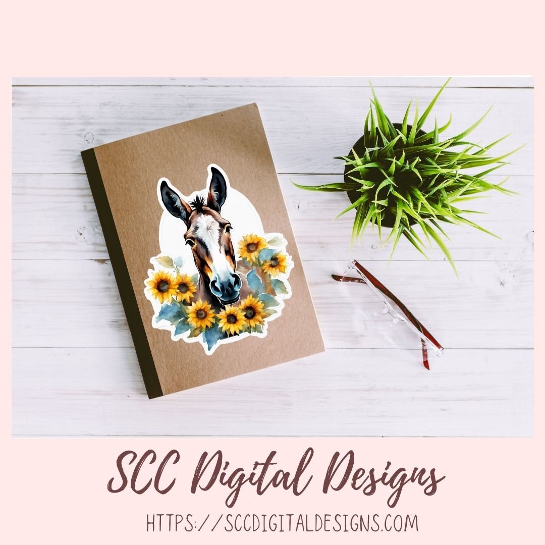 Mule PNG Digital Sticker Pack, Farm Animals Pre-cropped Print and Cut ...