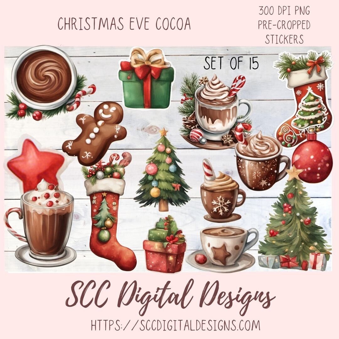 Cute Christmas Eve Cocoa Stickers for Digital or Paper Planners, Pre ...