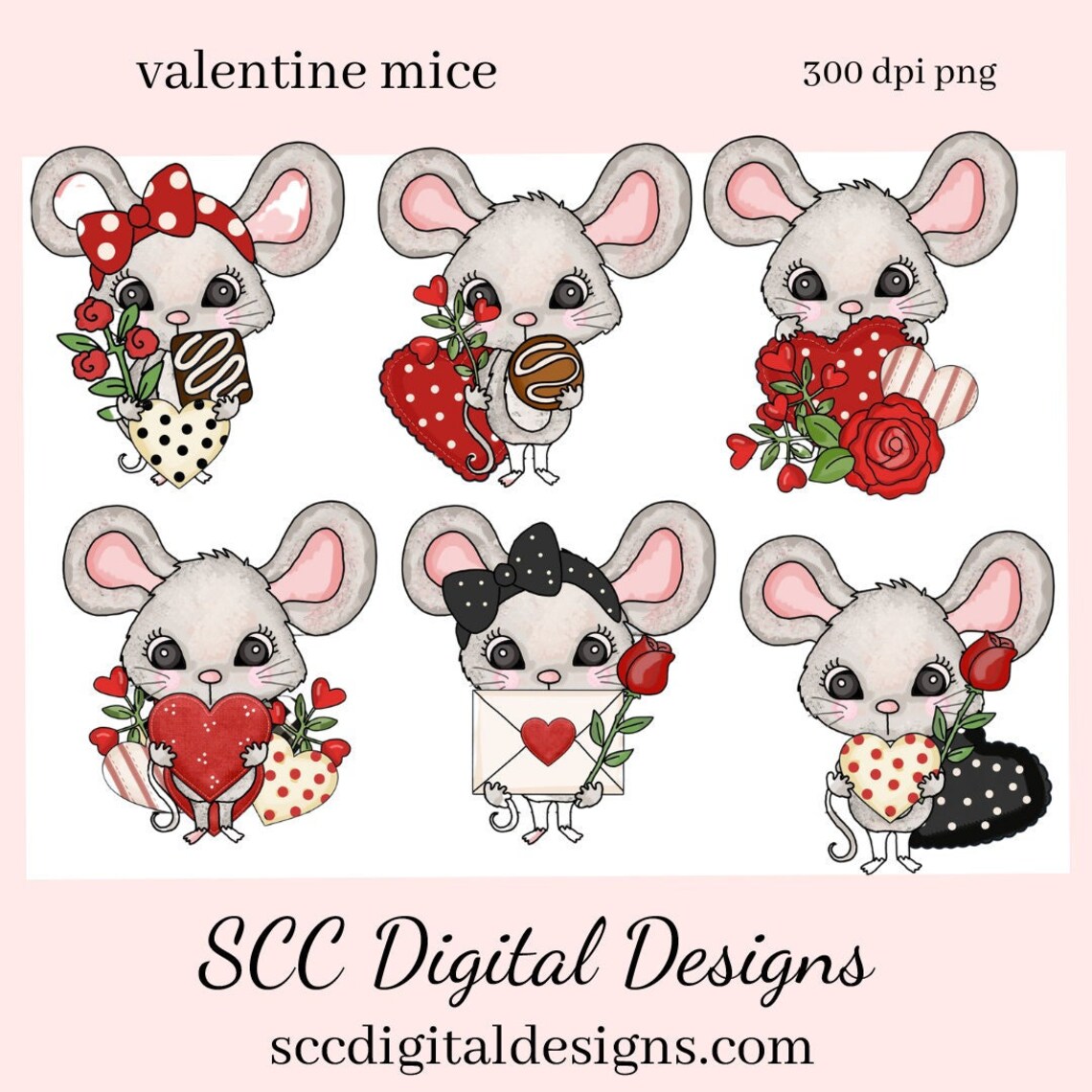 Valentine PNG for Kids, Mice Clipart, DIY Valentine's Day Card, DIY ...