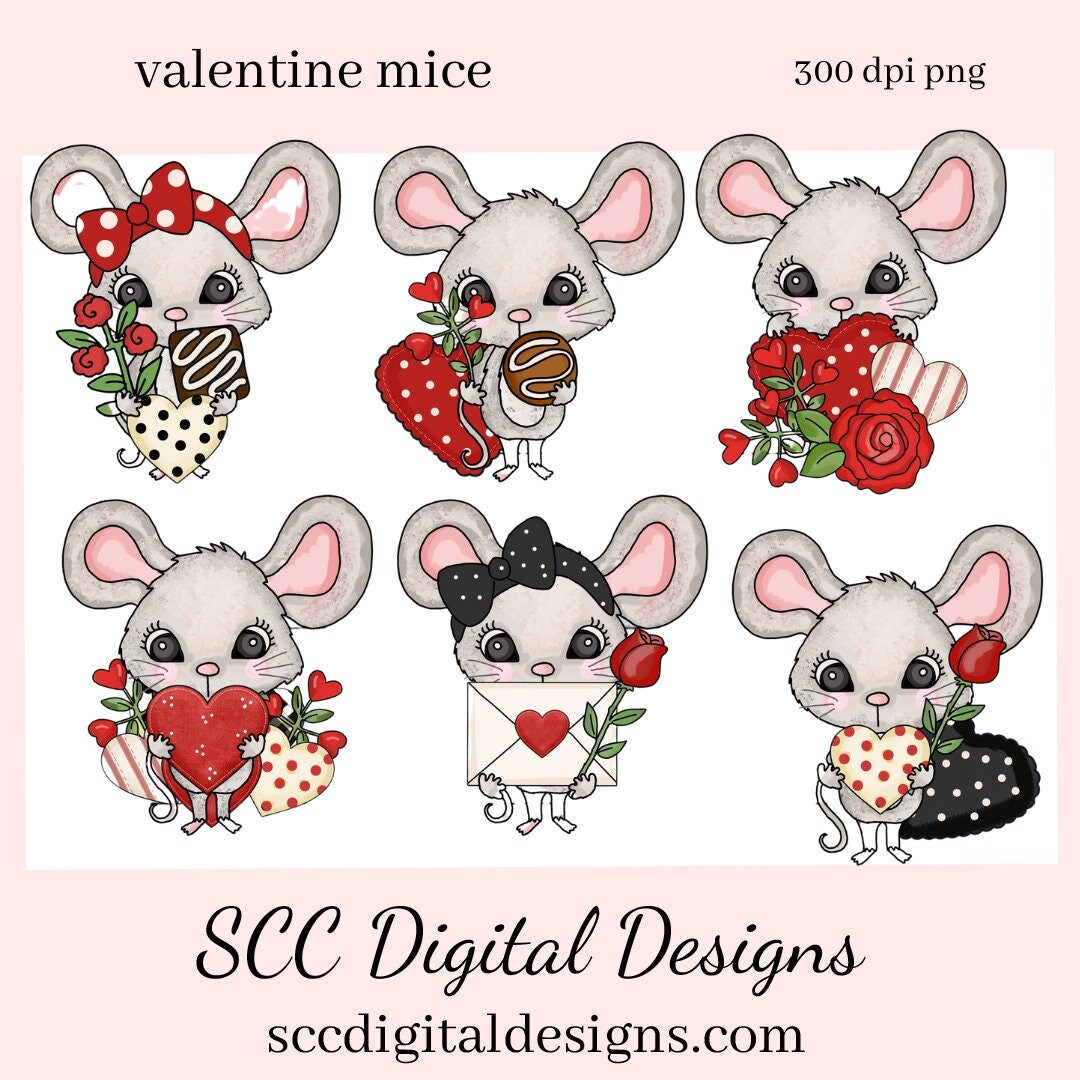 Valentine PNG for Kids, Mice Clipart, DIY Valentine's Day Card, DIY ...