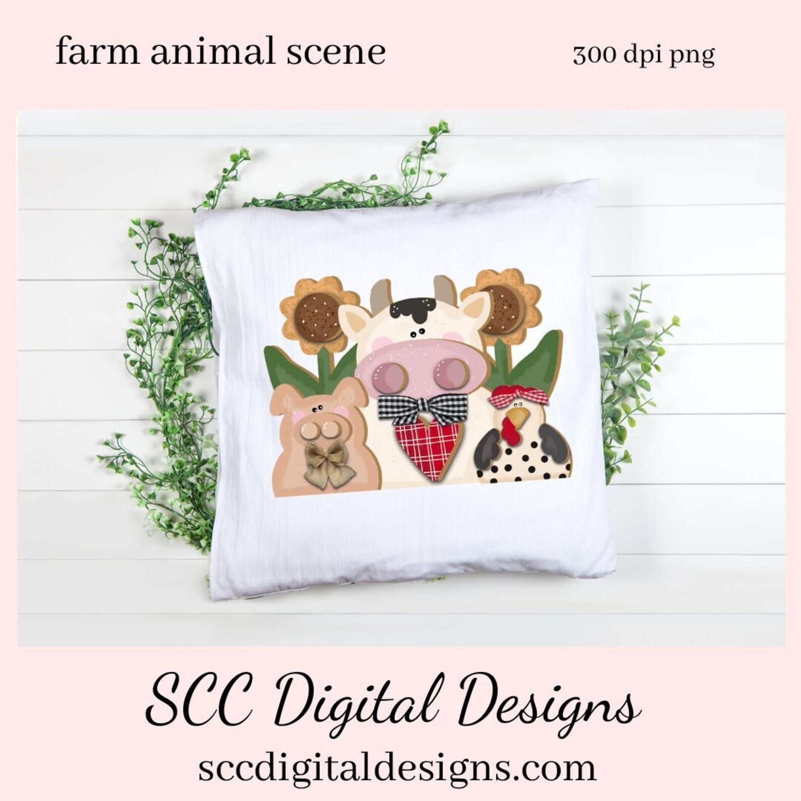 Farm Animals Clipart, Pig Cow Chicken, 3d PNG File, Sunflowers ...