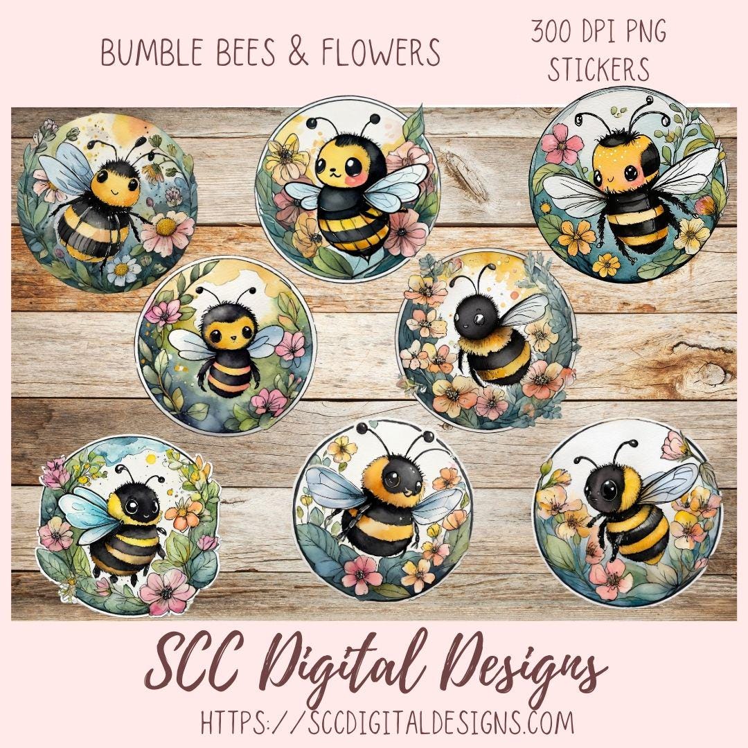 Bumble Bee PNG, Spring Flower Sticker Designs, Honey Bees Clipart for ...